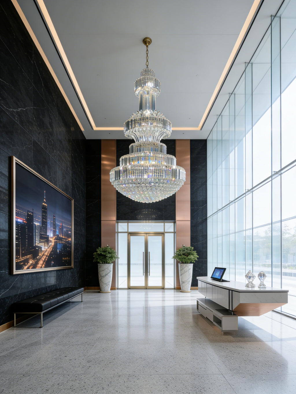 79X118 Inch Big Crystal Chandelier in Chrome Extra Large Foyer Chandel ...